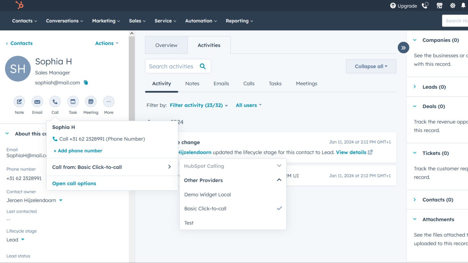 Basic Click-to-call | CloudCTI HubSpot Integration | Connect Them Today